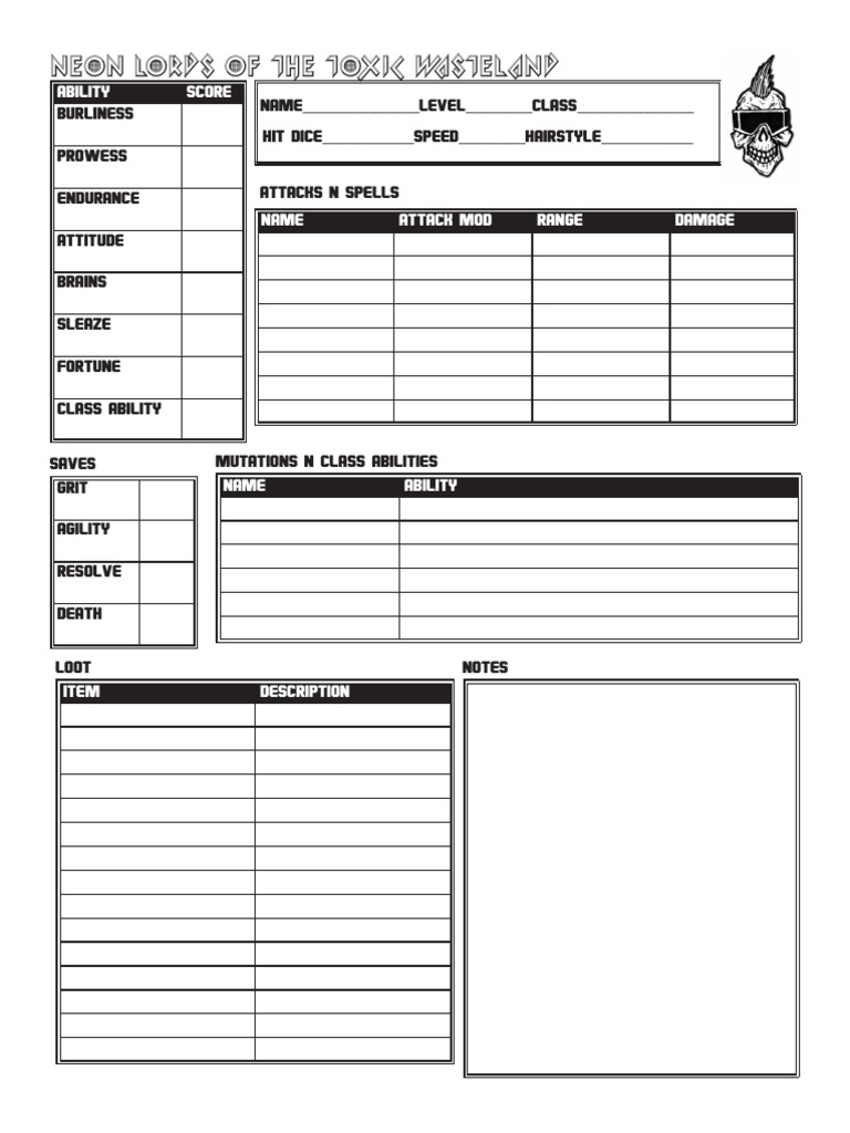 Neon Lords Character Sheet Template | PDF | Computers