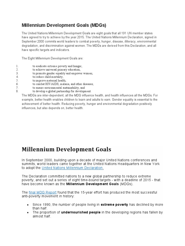 Millennium Development Goals (MDGS) | PDF | Millennium Development Goals | Extreme Poverty