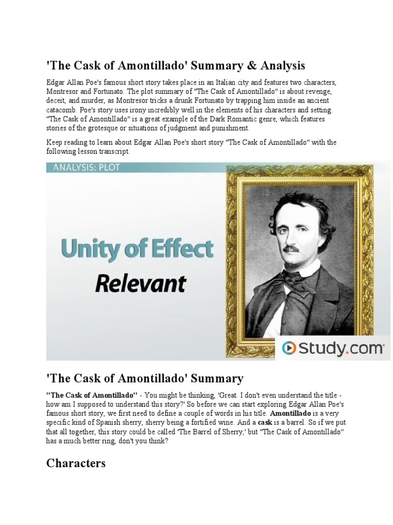 The Cask of Amontillado SUMMARY | PDF