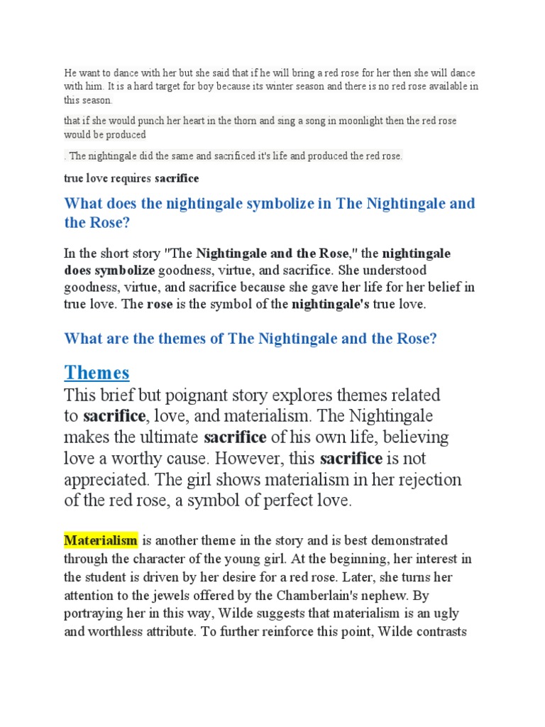 Themes: What Does The Nightingale Symbolize in The Nightingale and The ...