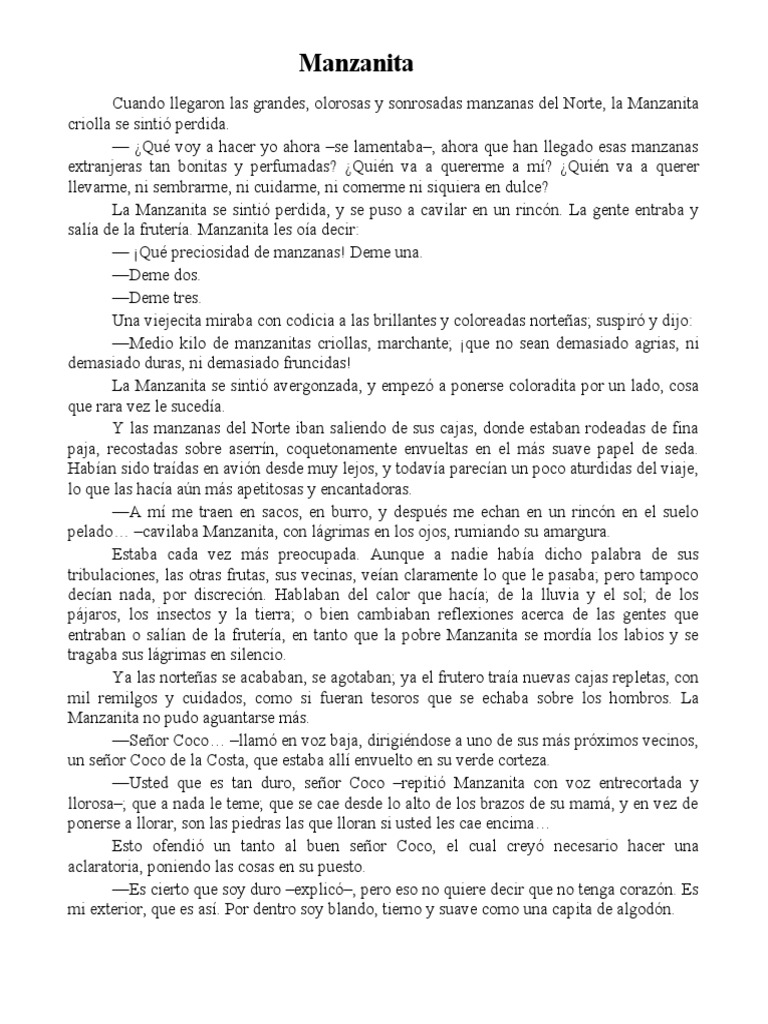 Cuento La Manzanita-Julio Garmendia | PDF | Cocina vegana | Frutas comestibles