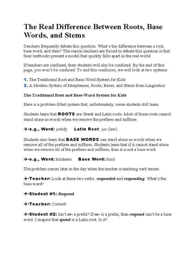 The Real Difference Between Roots, Stems and Base | PDF | Morphology ...