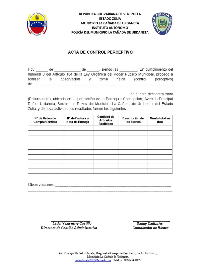 Acta de Control Perceptivo | PDF