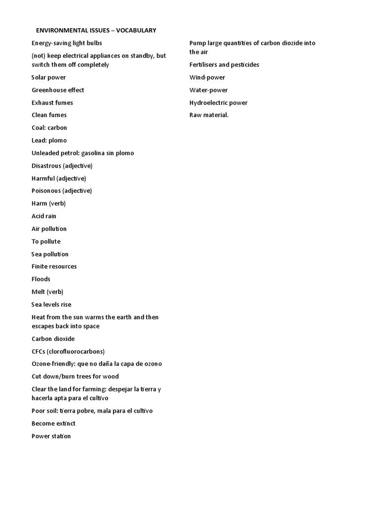 Environmental Issues Vocabulary | PDF