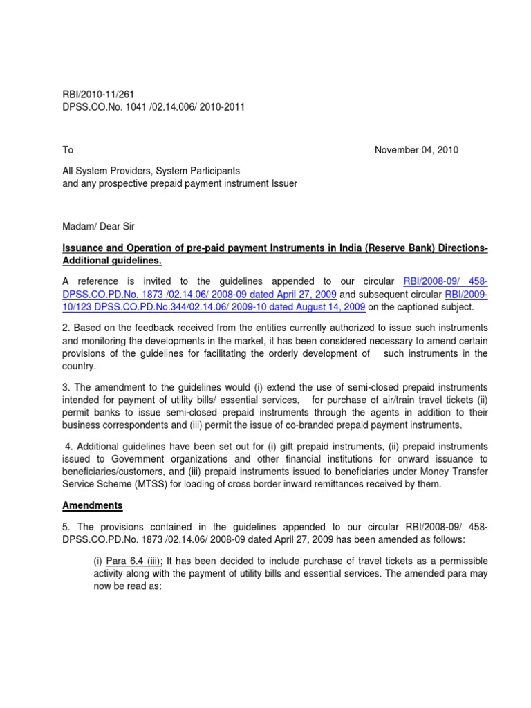 Issuance and Operation of Pre-Paid Payment Instruments in India ...