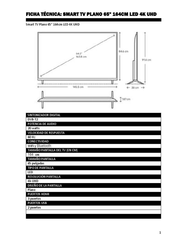 Ficha Técnica TV 65 Pulgada | PDF