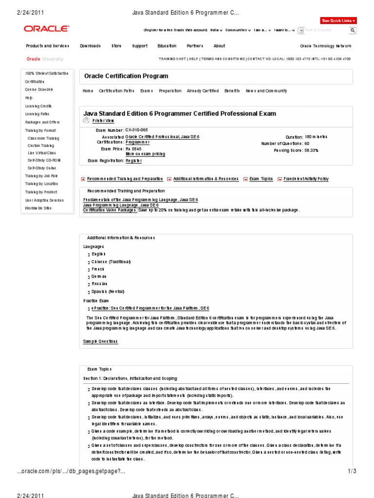 Java Standard Edition 6 Programmer Certified Professional | Download ...