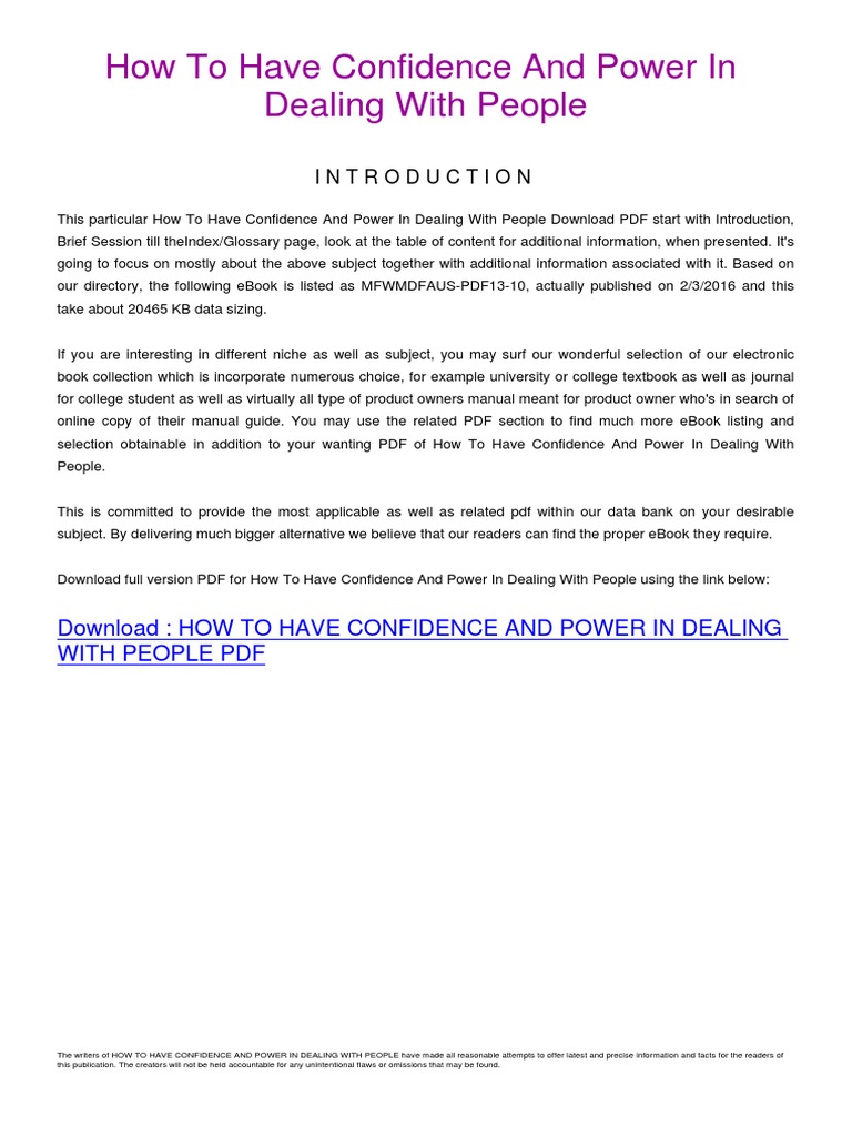 Confidence and Power in Dealing with People | PDF | Career & Growth