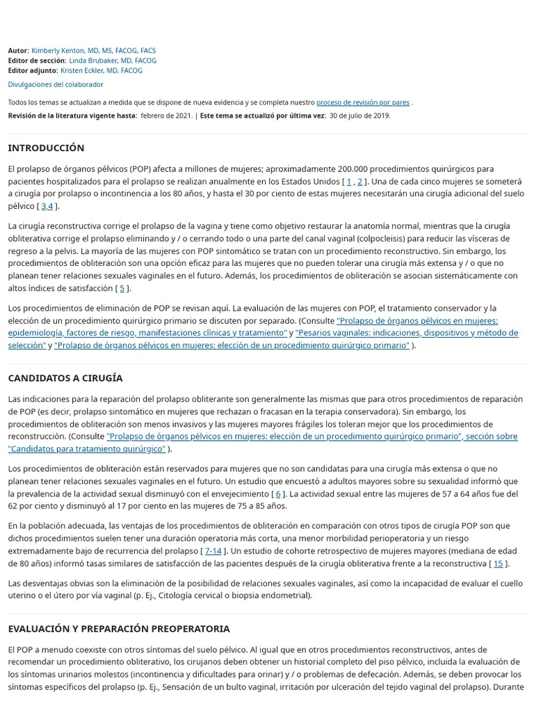Prolapso de Órganos Pélvicos en Mujeres - Procedimientos de ...