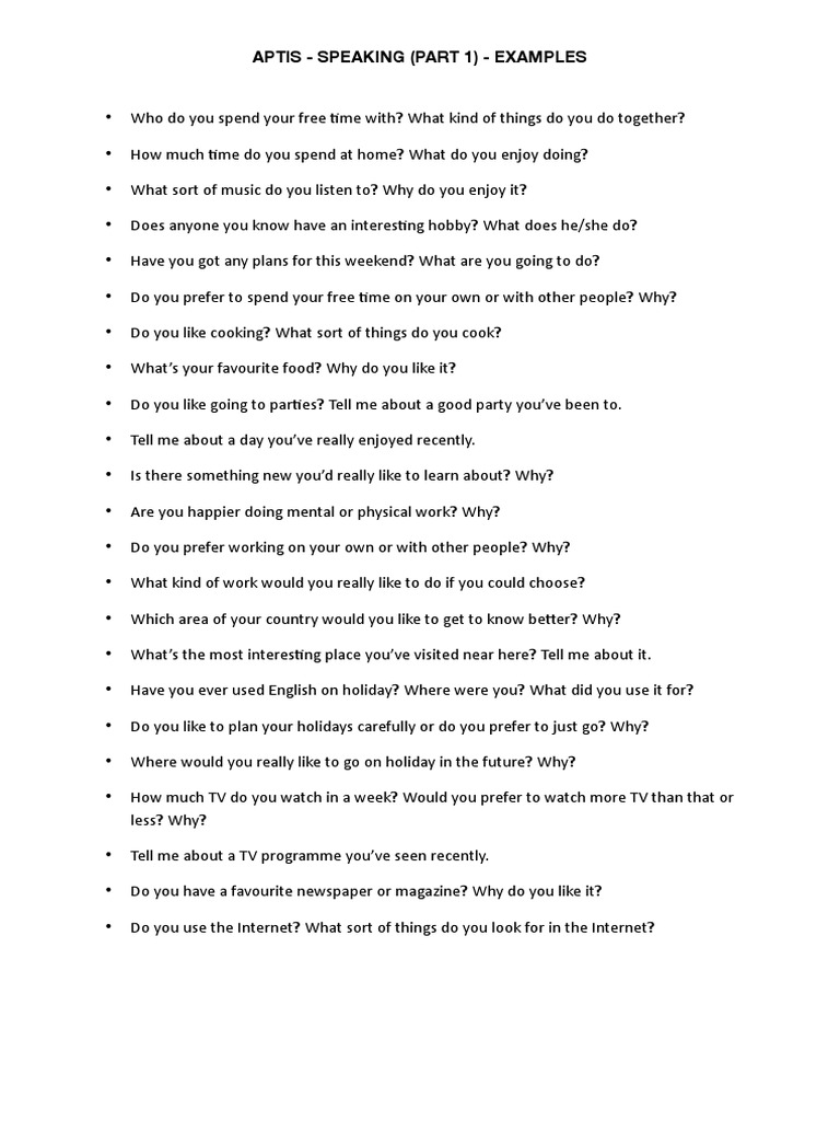 Aptis - Speaking (Part 1) - Examples | PDF | Language Arts & Discipline ...