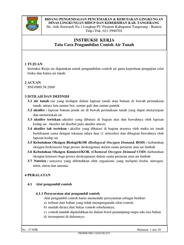IK - Pengambilan Contoh - SNI Air Tanah Ok | PDF