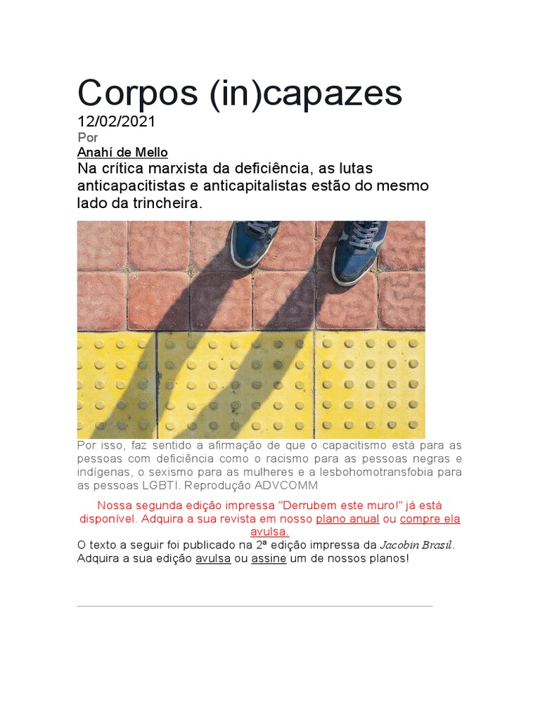 Corpos Incapazes | Download grátis PDF | Sociologia | Deficiência