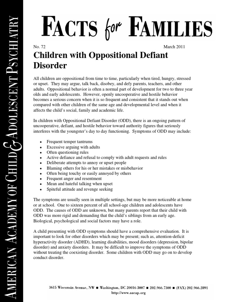 Oppositional Defiant Disorder | PDF | Mental Disorder | Attention ...