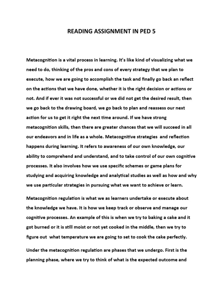 Reading Assignment in Ped 5 | PDF | Metacognition | Human Nature