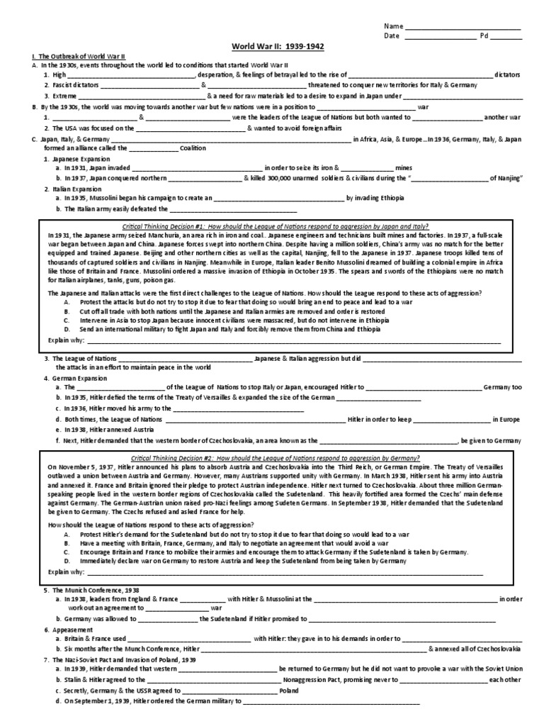 World War II 1939-1942 Fill - in Goes With Powerpoint | PDF | Unrest