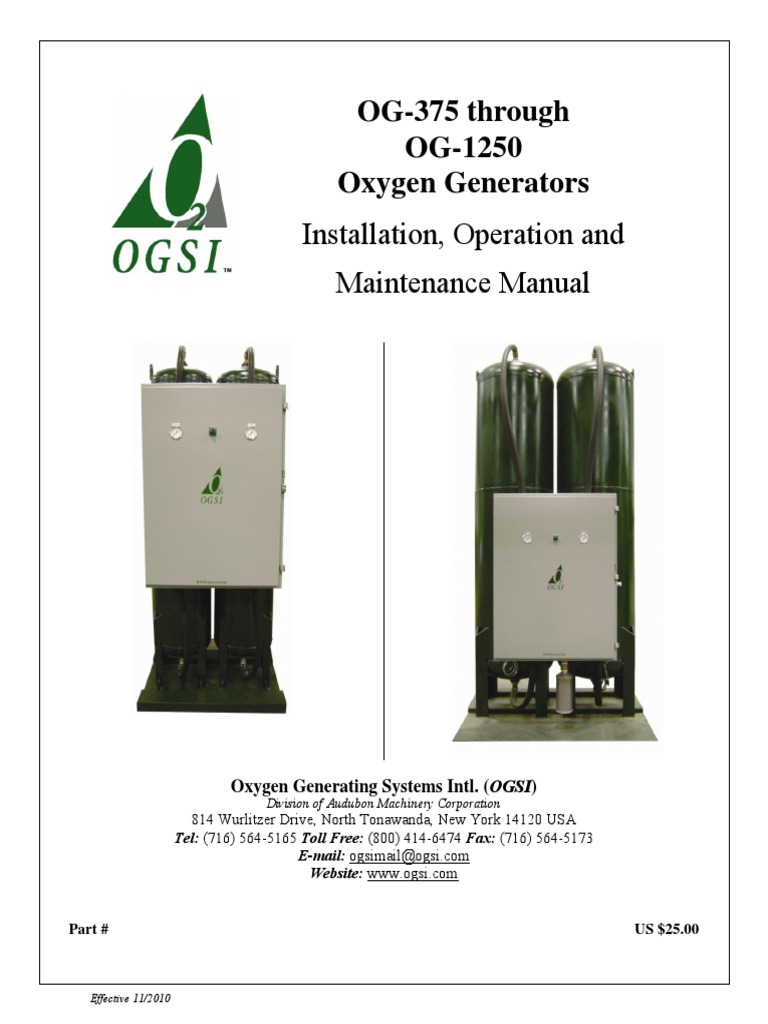 OG-375 Thru OG-1250 Manual112010 | PDF | Valve | Oxygen