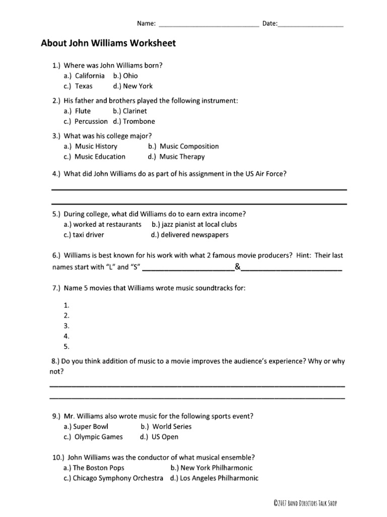 John Williams Worksheet