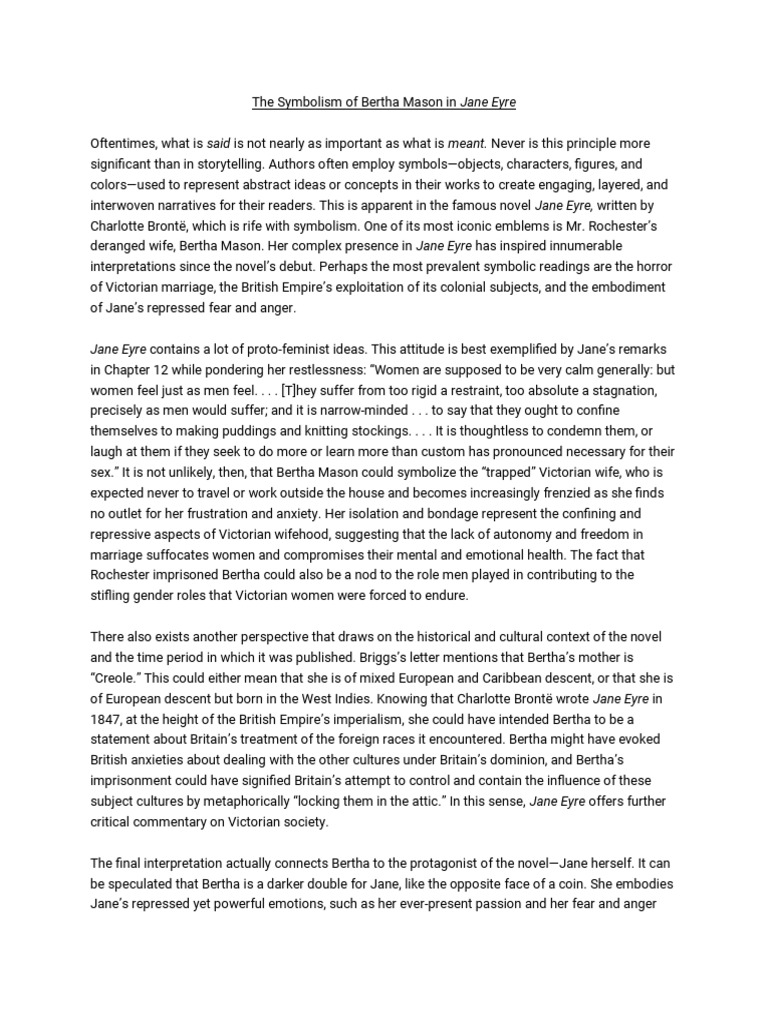 The Symbolism of Bertha Mason | PDF | Jane Eyre