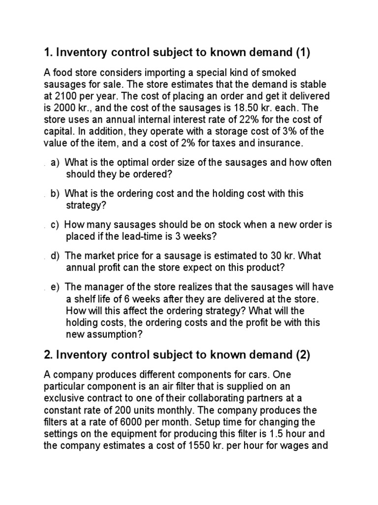 Inventory Control Subject To Known Demand | PDF | Inventory | Prices