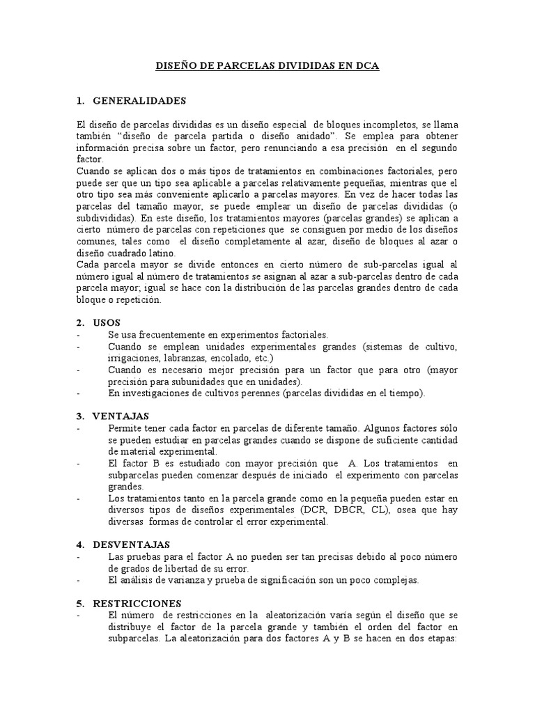 DISEÑO DE PARCELAS DIVIDIDAS EN DCA | PDF | Experimentar | Diseño de ...