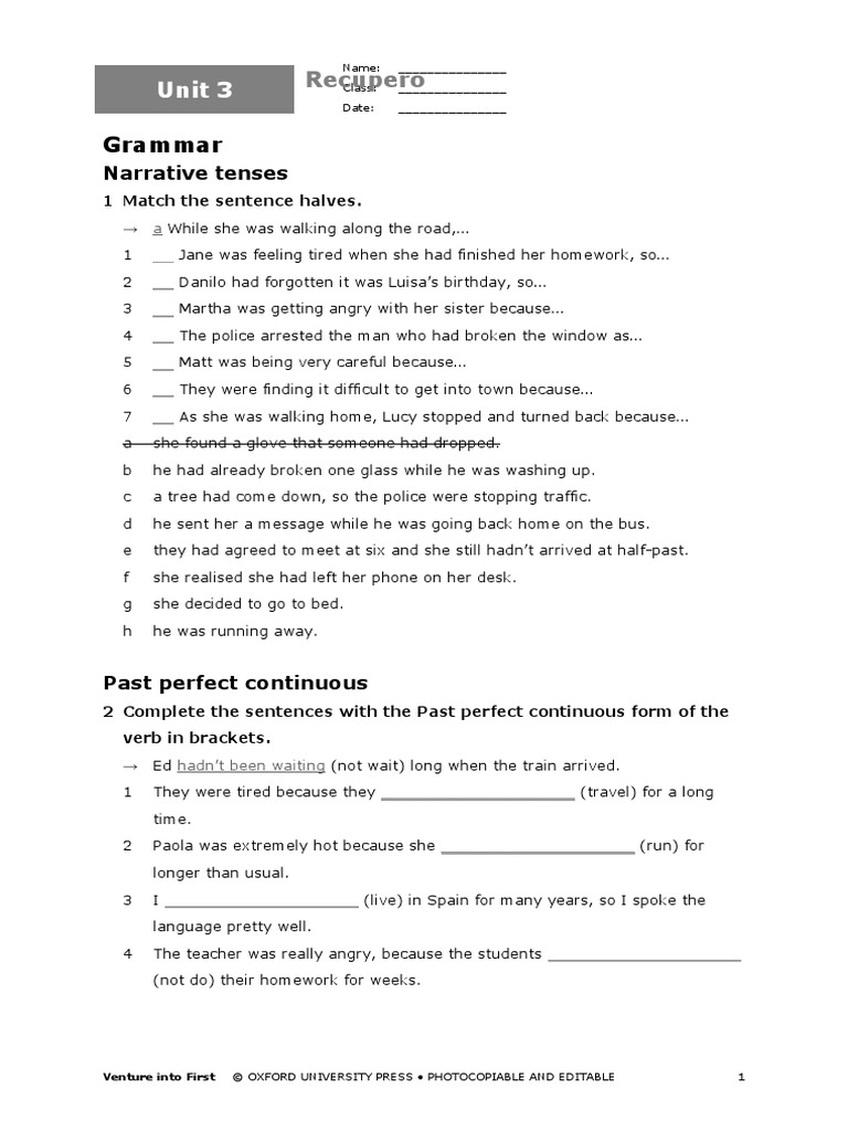 Venture b2 Unit 3 Recupero | PDF | Grammar | Linguistics