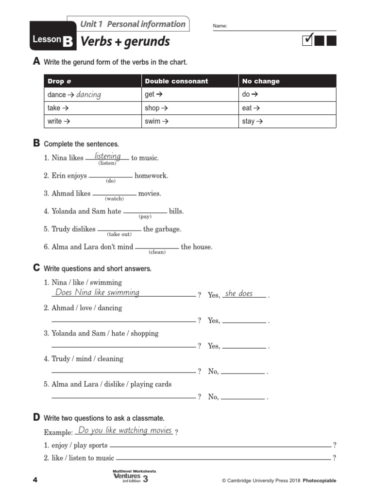Verbs + Gerunds: Unit 1 Personal Information | PDF | Syntactic Relationships | Languages