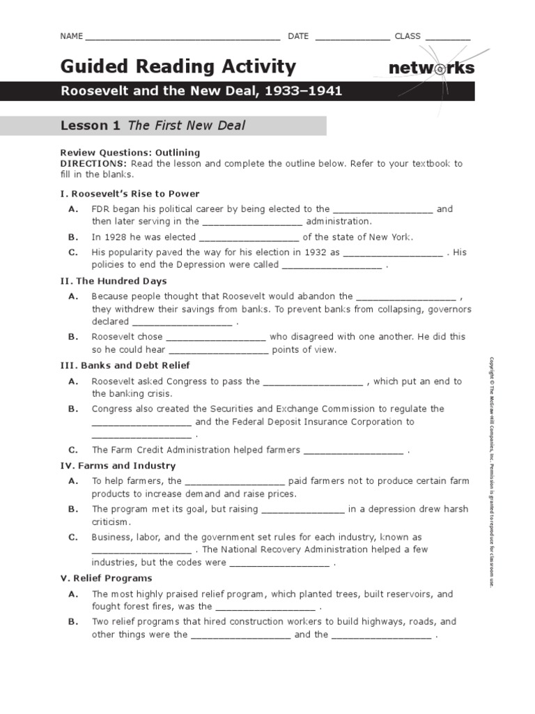 Chapter 10 Lesson 1 Guided Reading 2 | PDF | New Deal | Franklin D ...