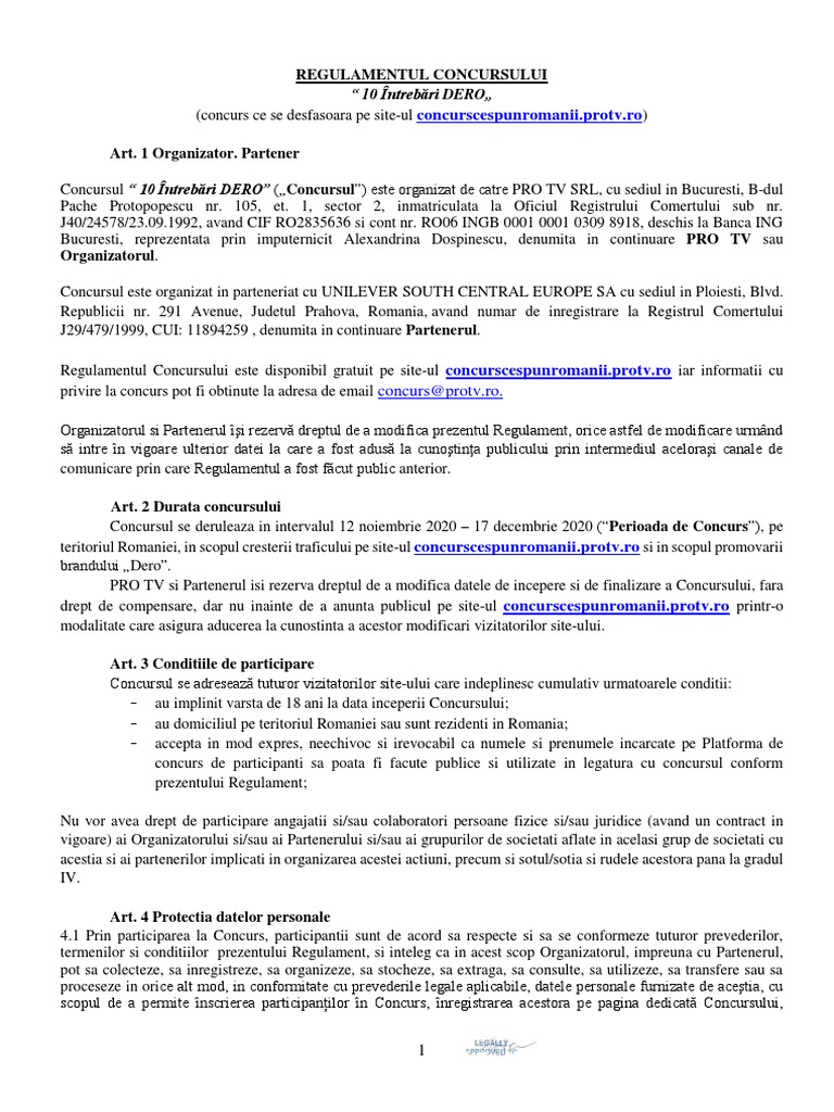 Regulament Concurs Dero CeSpunRomanii | PDF