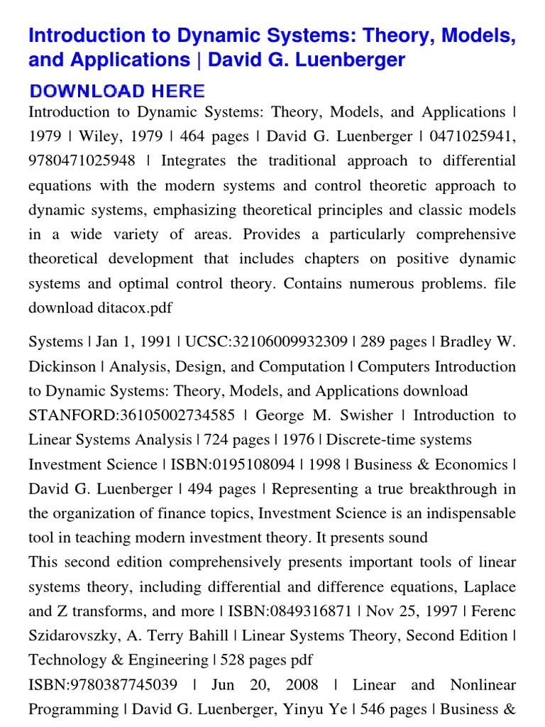 Introduction To Dynamic Systems: Theory, Models, and Applications - David G. Luenberger | PDF ...