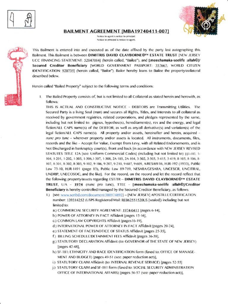 Bailment Agreement: Mba19740411-007 | PDF