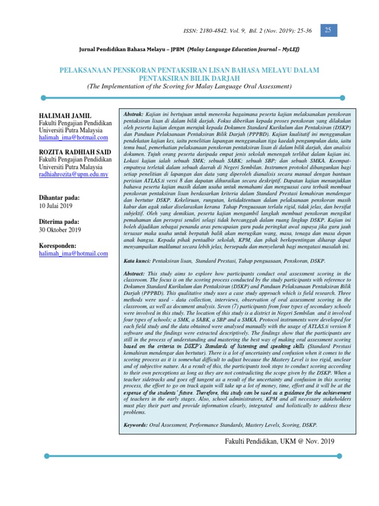Pelaksanaan Penskoran Pentaksiran Lisan Bahasa Melayu Dalam | PDF