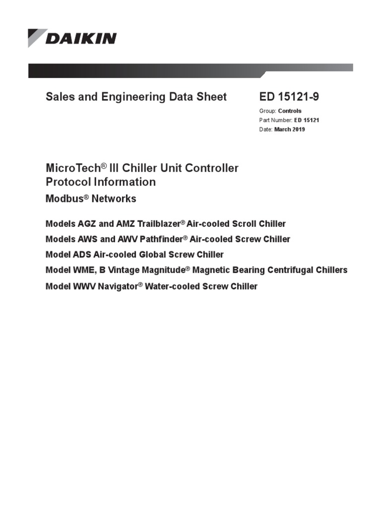 MicroTech III Chiller UC Modbus Tech Sheet Daikin ED 15121-9LR | PDF ...