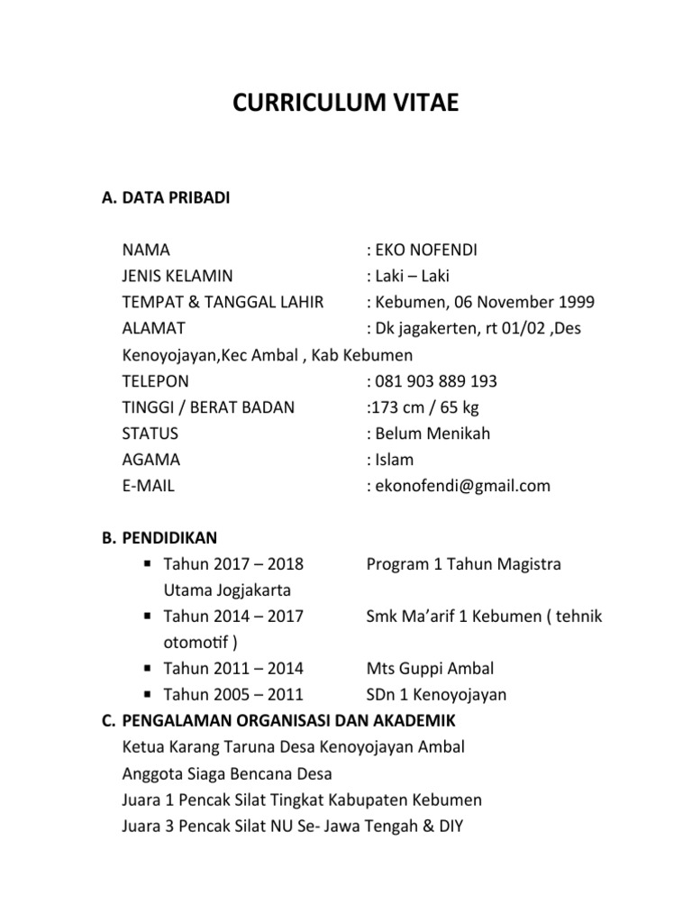 Profil Eko Nofendi: Riwayat Hidup | PDF