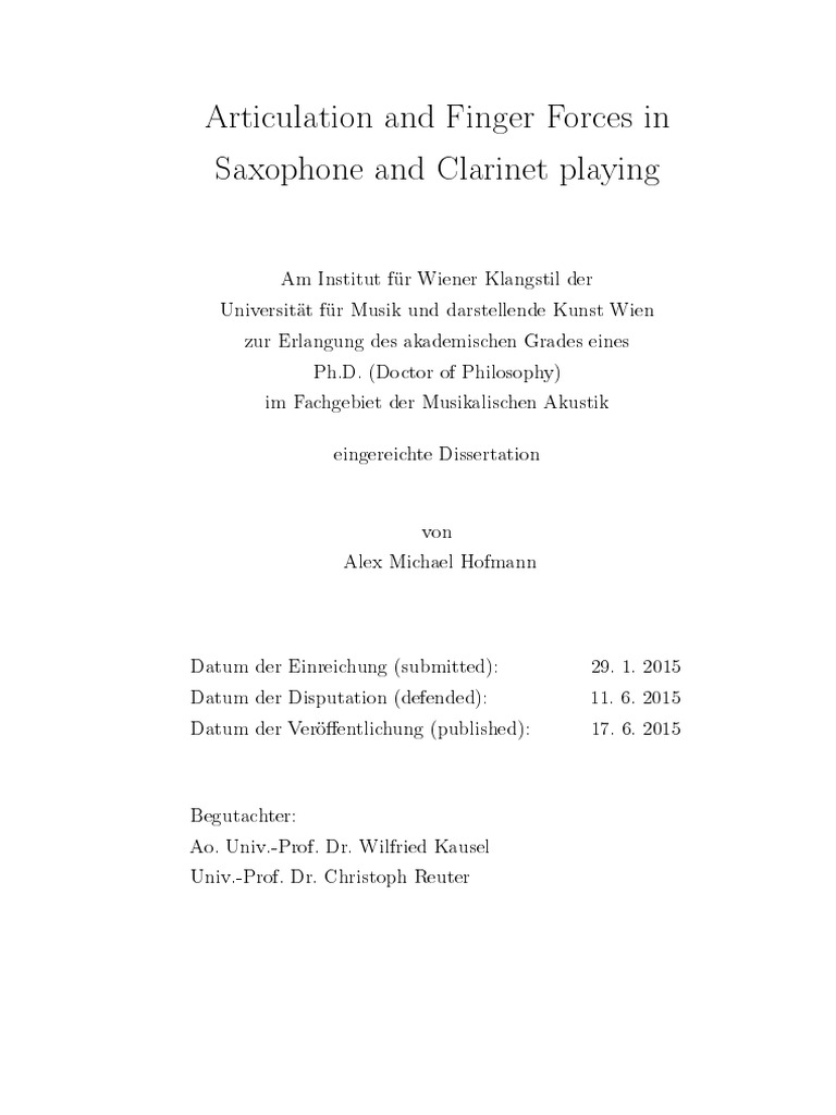 Articulation and Finger Forces in Saxophone and Clarinet Playing ...