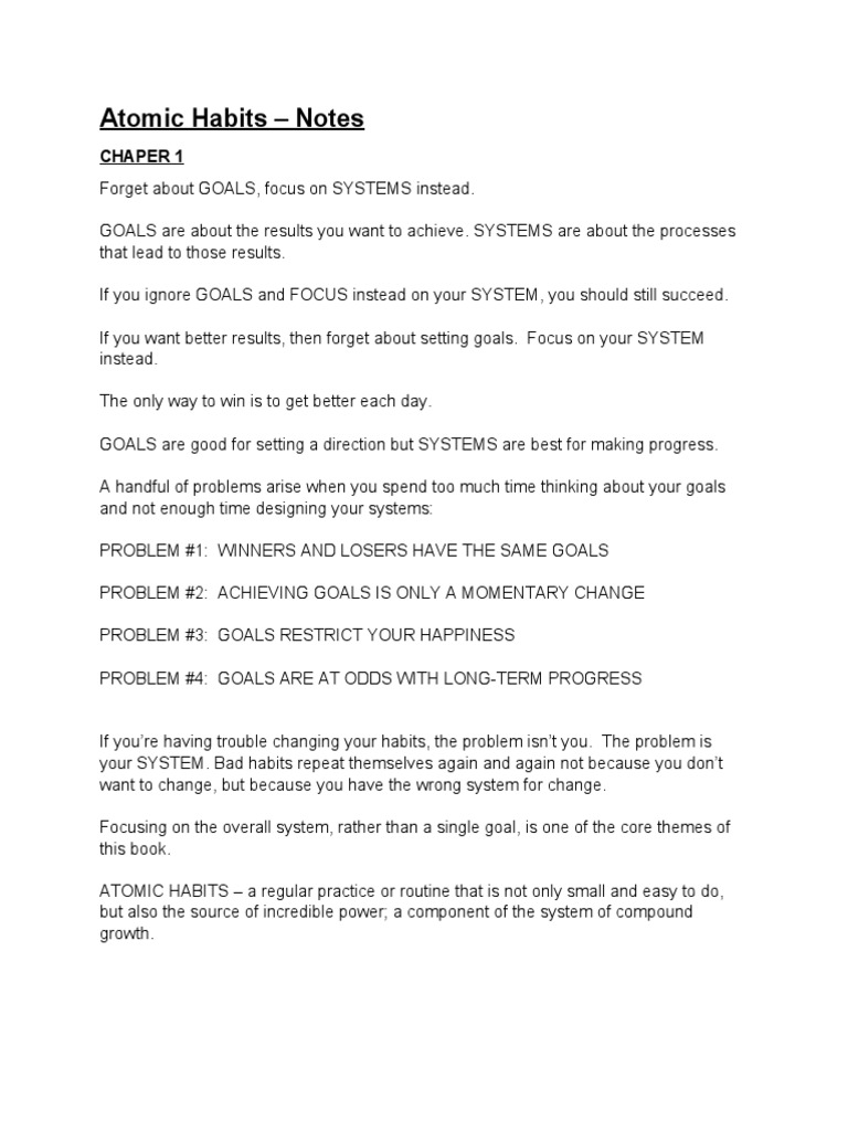 Atomic Habits - NOTES | PDF | Habits | Self Control