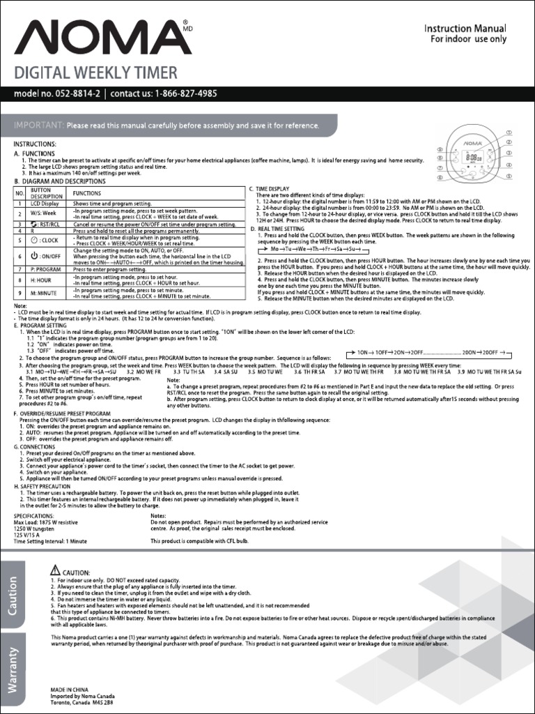 Noma Digital Timer Manual | PDF