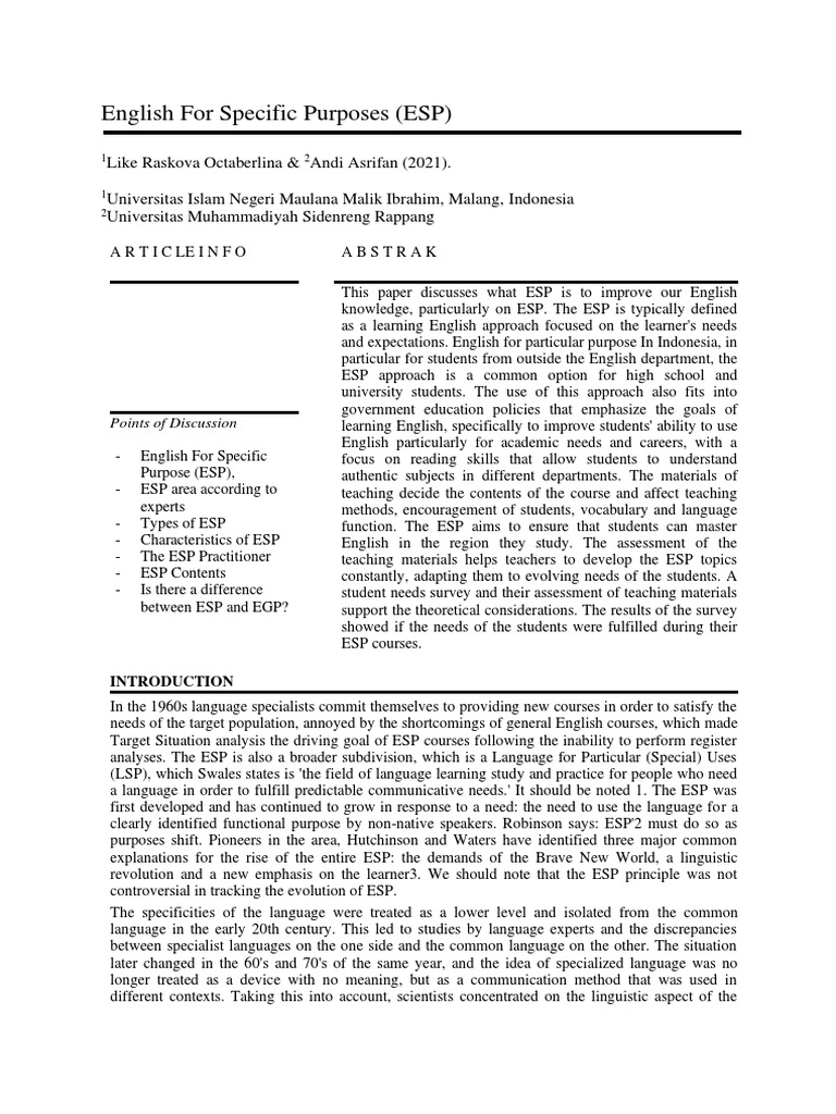 English For Specific Purposes | PDF | English As A Second Or Foreign ...
