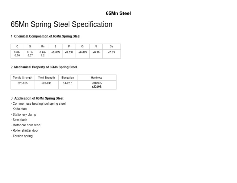 65Mn Spring Steel Specifications and Uses | PDF