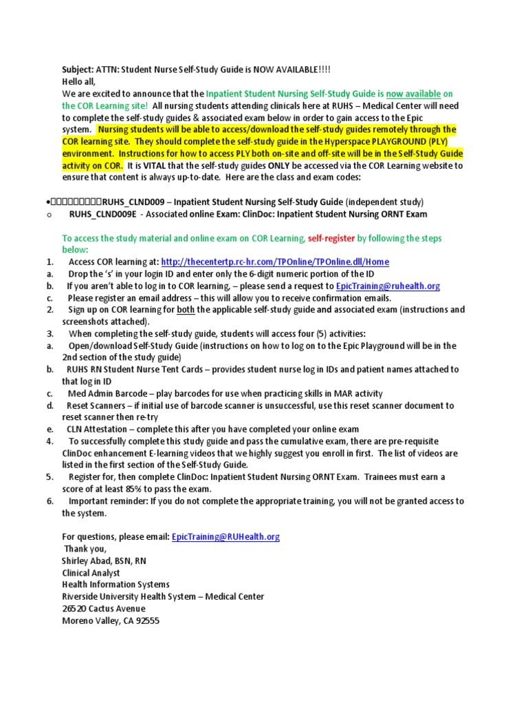 Epic System - Inpatient Student Nursing Self-Study Guide | PDF ...