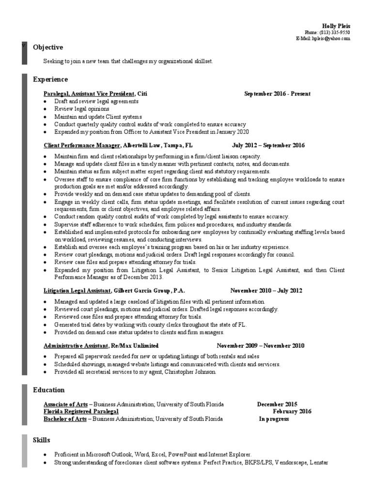 Holly Pleis - Resume | PDF | Paralegal | Lawsuit