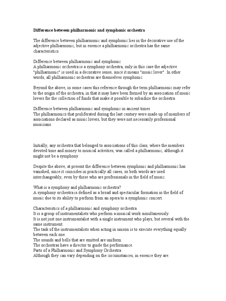 Difference Between Philharmonic and Symphonic Orchestra | PDF ...