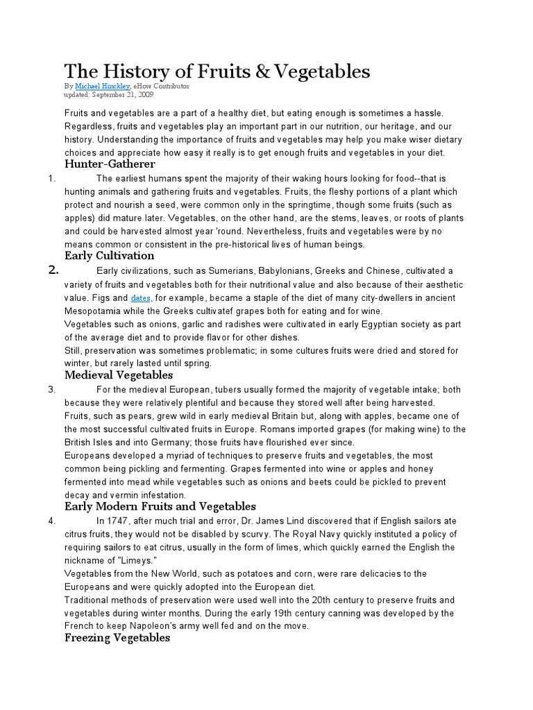 History of Fruits and Vegetables | PDF | Vegetables | Fruit
