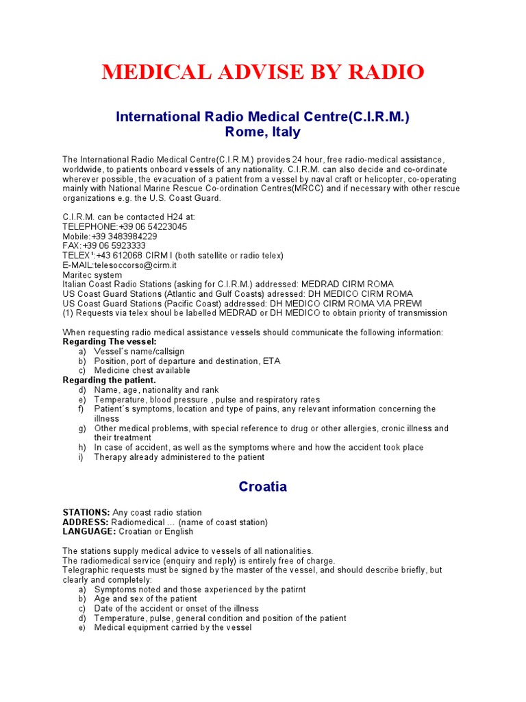 Medical Advice by Radio | Download Free PDF | Telegraphy | Clinical ...
