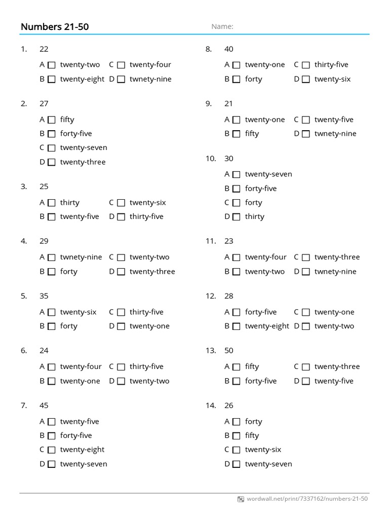 Numbers 21 50 Quiz | PDF