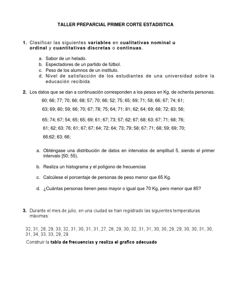 Taller Preparcial Primer Corte Estadistica 2021-1 | PDF | Histograma ...