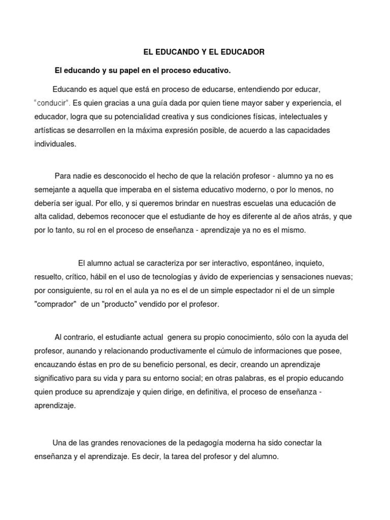 El Educando y El Educador | PDF | Aprendizaje | Maestros