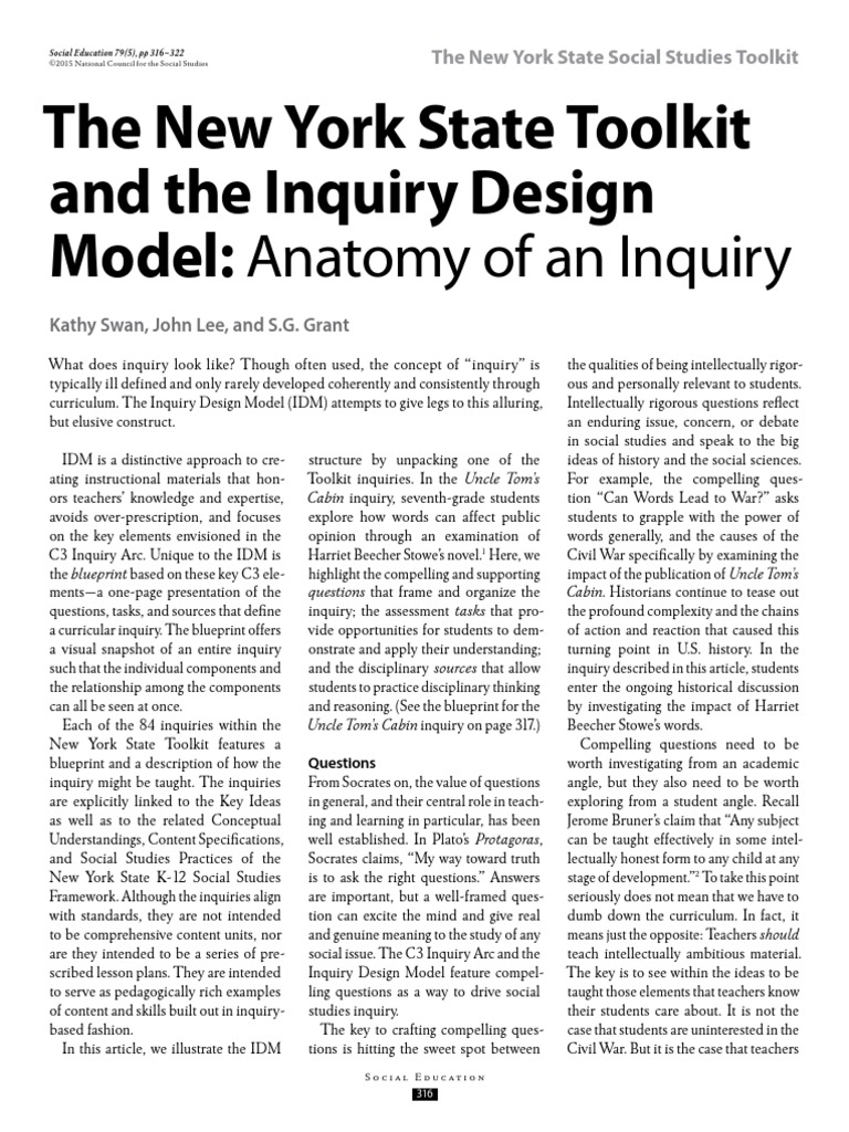 The New York State Toolkit and The Inquiry Design Model: Anatomy of An ...