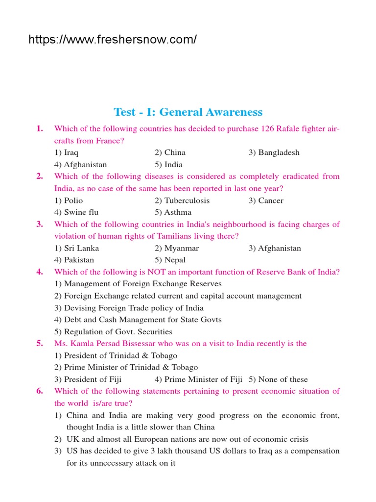 General Awareness Test Paper | PDF | Sikhism | Economies