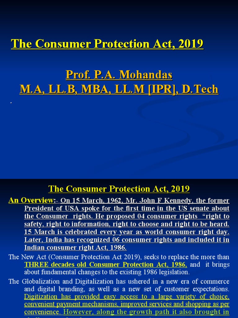 Overview of Consumer Protection Act 2019 | PDF | Consumer Protection ...