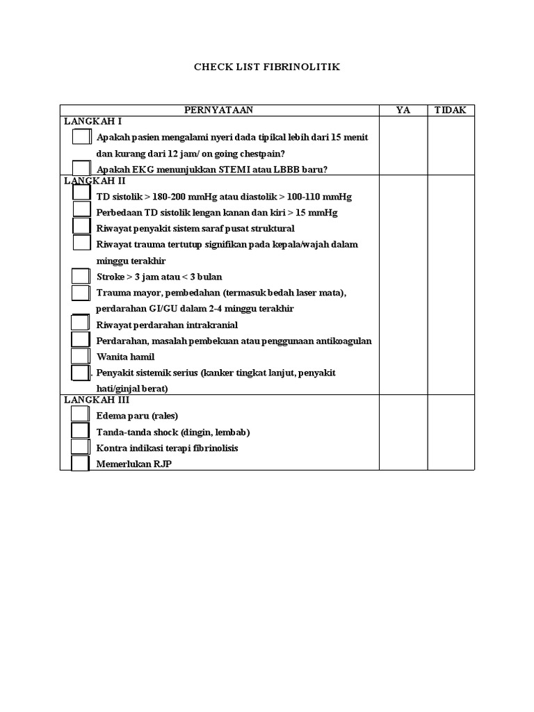 Check List Fibrinolitik | PDF